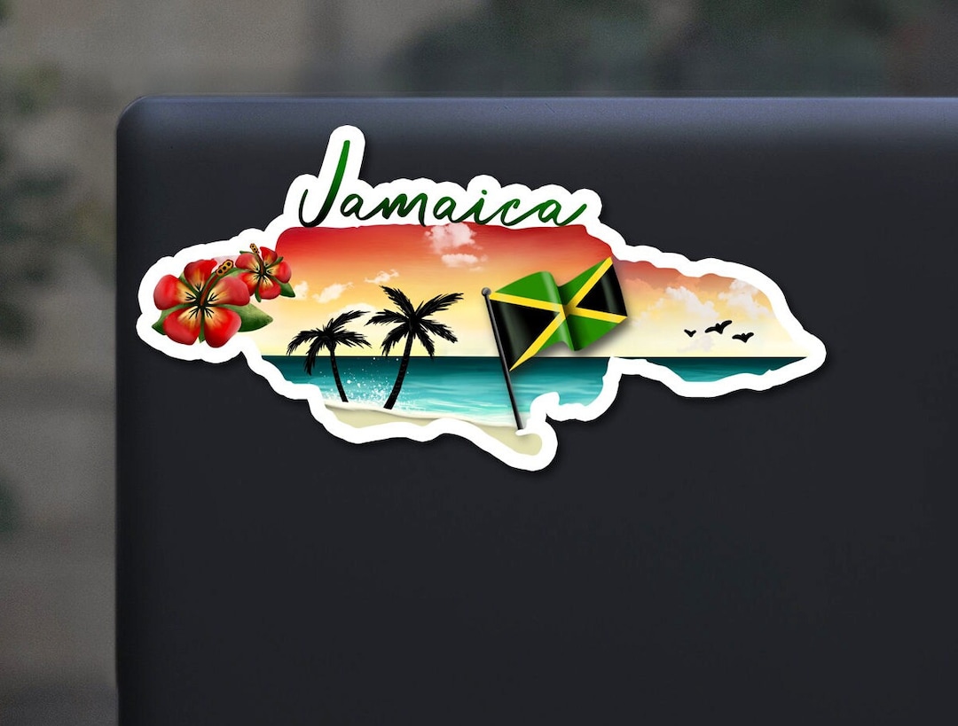 Jamaica Sticker, Hand Drawn Design, Palm Trees Beach Sunset, Matte ...