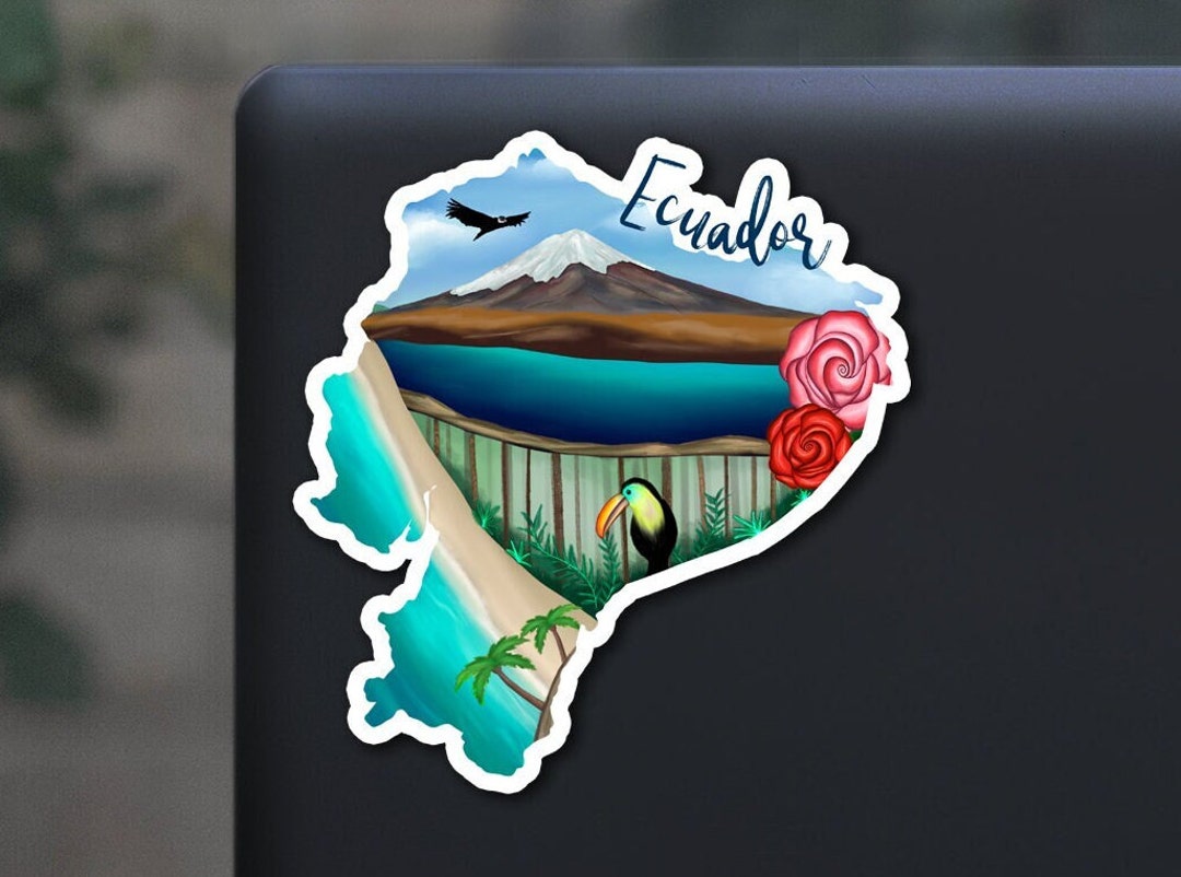 Ecuador Sticker, Hand Drawn Design, Mountains Jungle Beach, Matte ...