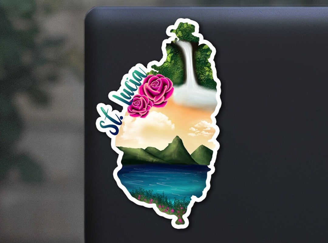 St. Lucia Sticker, Hand Drawn Design, Beach Flowers, Matte Laminated ...