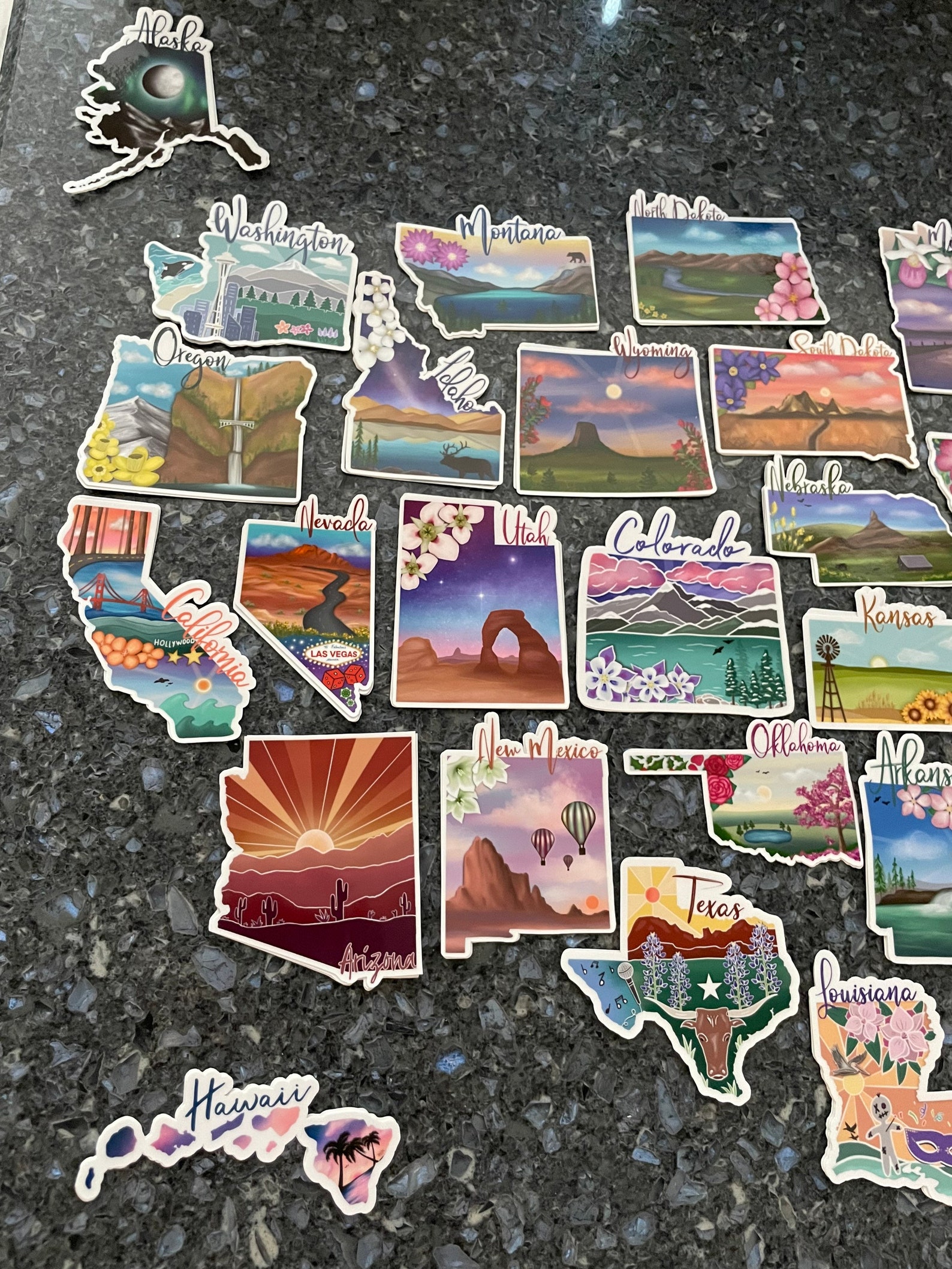 All 50 State Stickers, 3 Inches, One of Each, Hand Drawn Designs, Matte ...