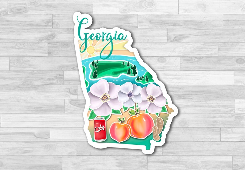 Georgia State Sticker, Hand Drawn Design, Peaches Peanuts Soda, Matte ...