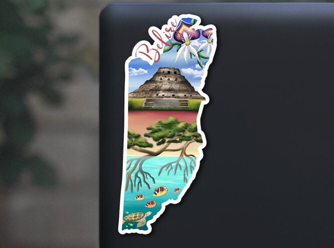 Belize Sticker, Hand Drawn Design, Coral Reef, Myan Ruins, Laminated ...