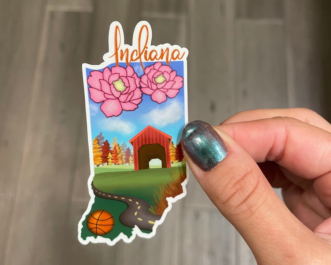 Indiana Sticker, Hand Drawn Design, Basketball Flowers, Matte Laminated ...