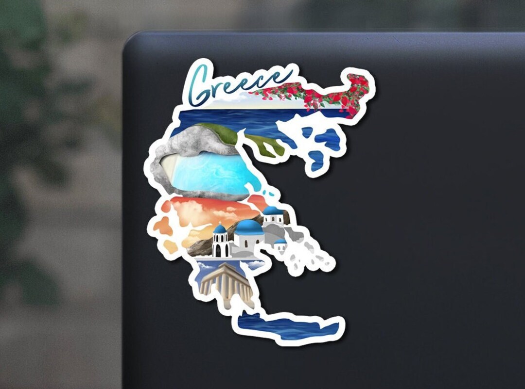 Greece Sticker, Hand Drawn Design, Beaches, Athens, Matte Laminated ...