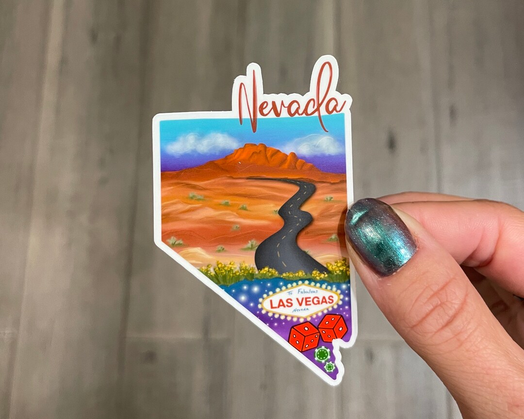 Nevada State Sticker, Hand Drawn Design, Desert Las Vegas Dice, Matte ...