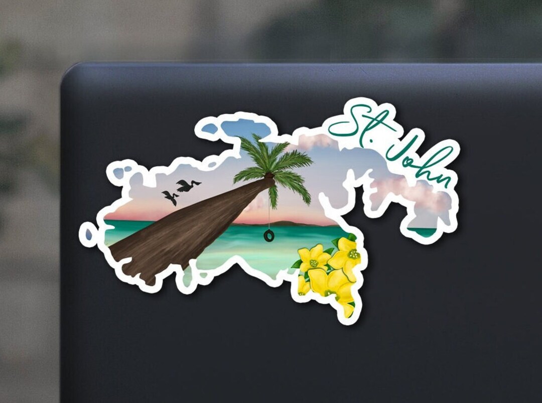 St. John USVI Virgin Islands Sticker, Hand Drawn Design, Palm Trees ...