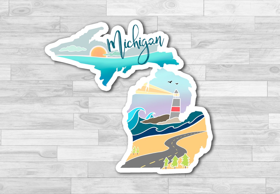 Michigan State Sticker, Hand Drawn Design, Lighthouse Road, Matte ...