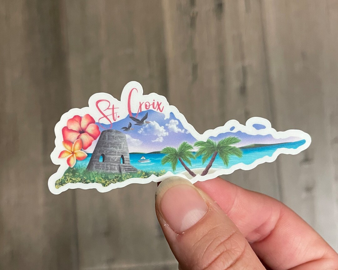 Two St. Croix USVI Stickers, Hand Drawn Design, Palm Trees Beach ...