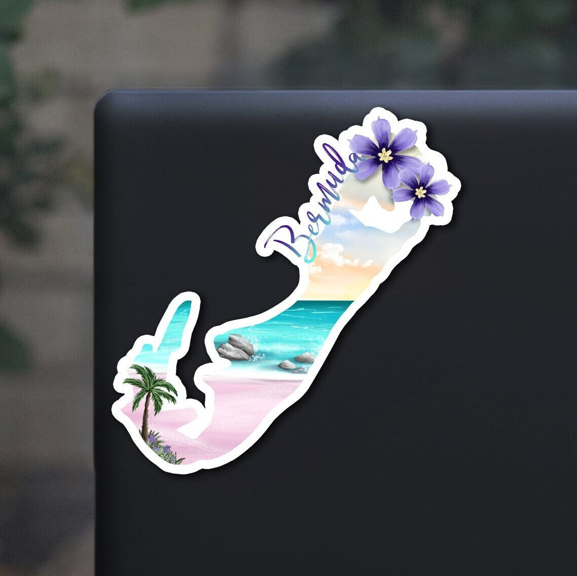 Bermuda Sticker, Hand Drawn Design, Palm Trees Beach, Laminated, Water ...