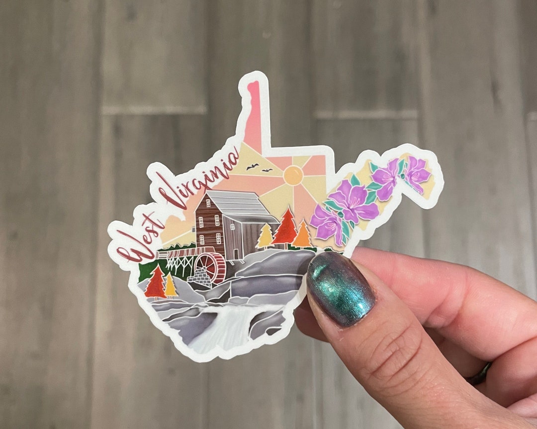 West Virginia State Sticker, Hand Drawn Design, Grist Mill, Matte ...