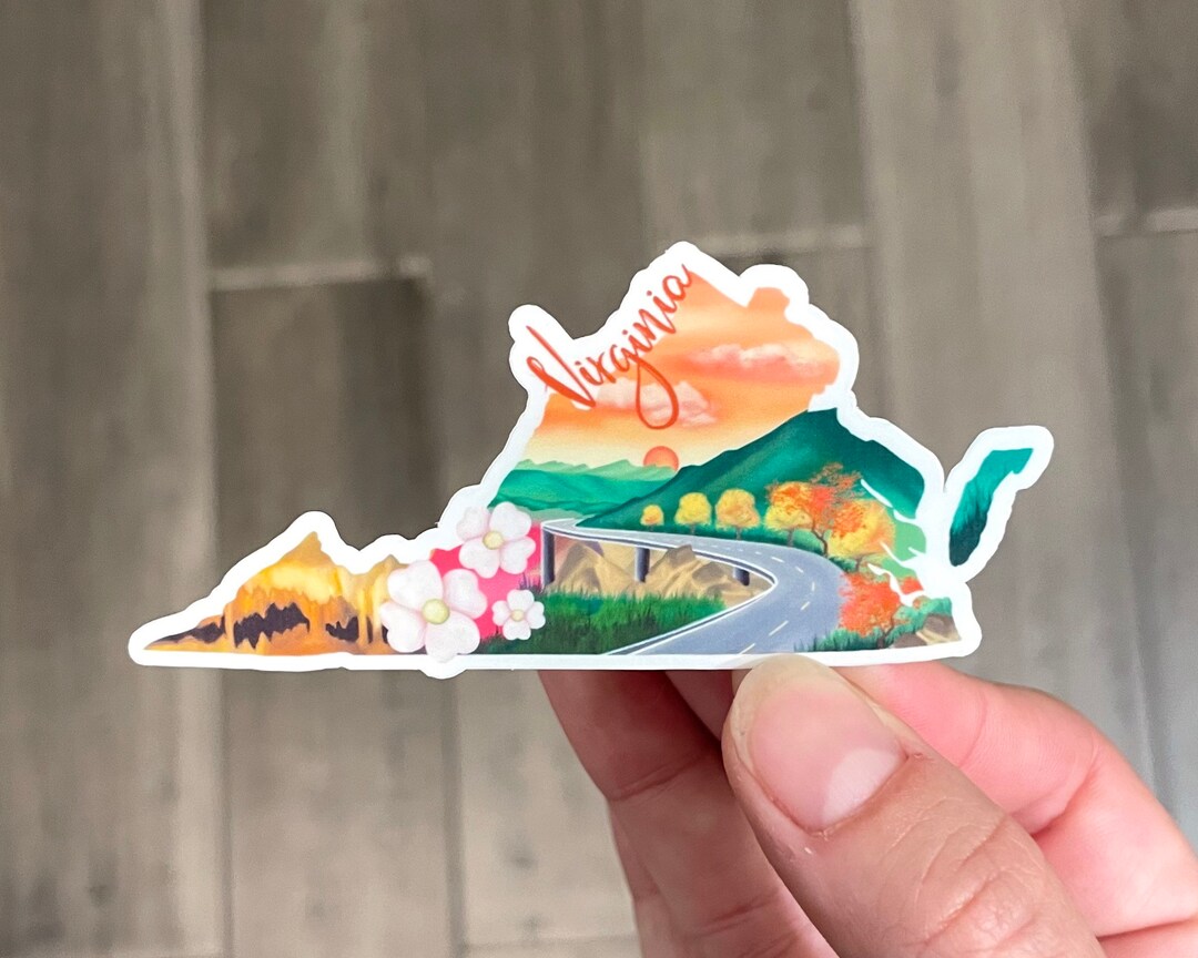 Virginia State Sticker, Hand Drawn Design, Caverns Skyline Drive, Matte ...