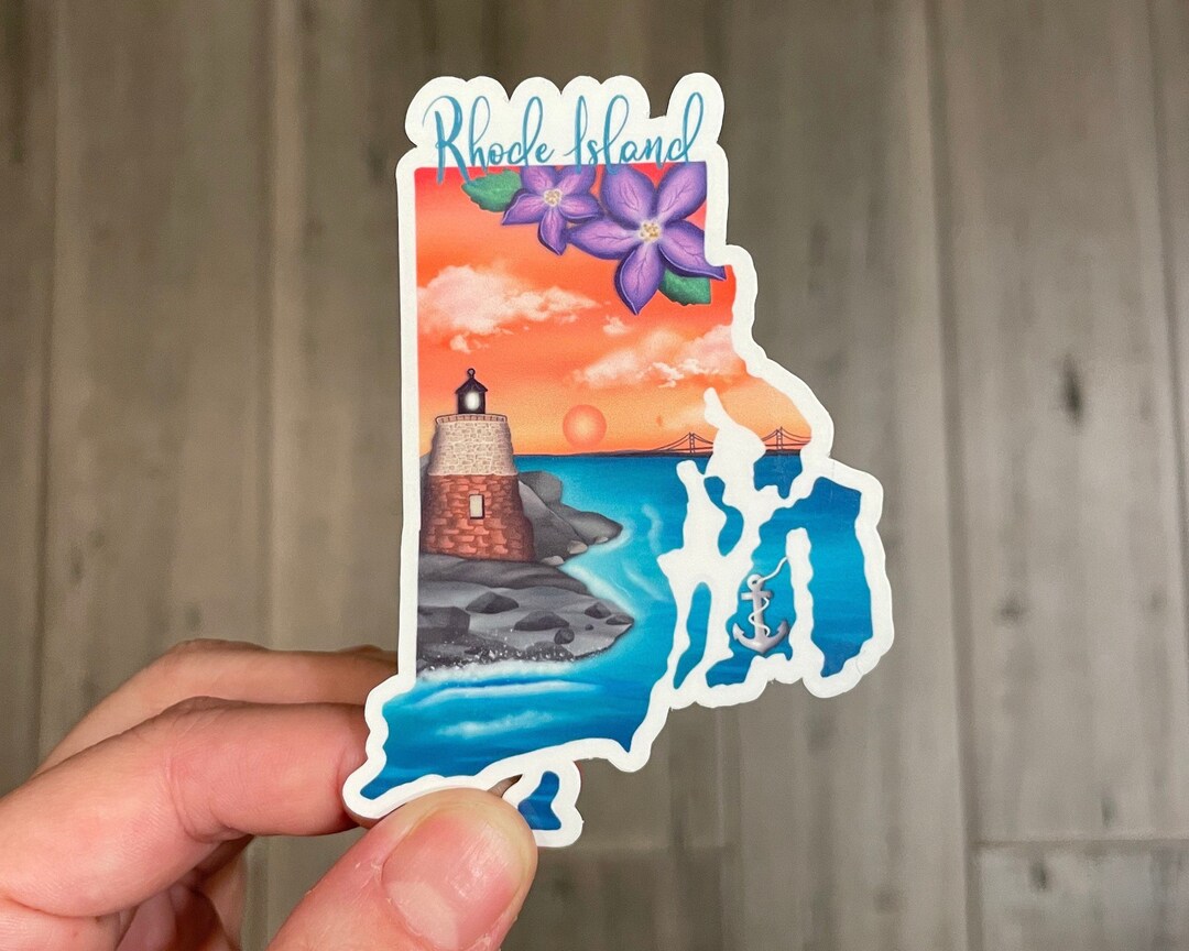 Rhode Island State Sticker, Hand Drawn Design, Lighthouse Anchor, Matte ...