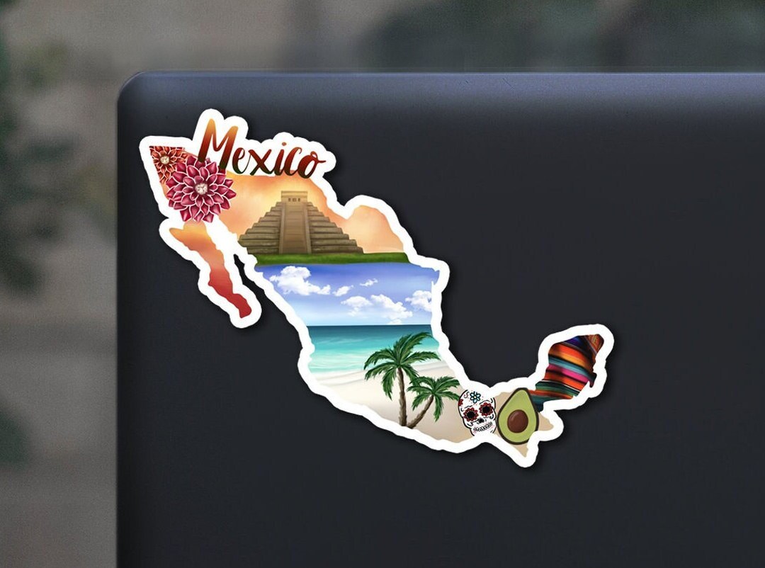 Mexico Sticker, Hand Drawn Design, Beach, Sugar Skull, Temples, Matte ...