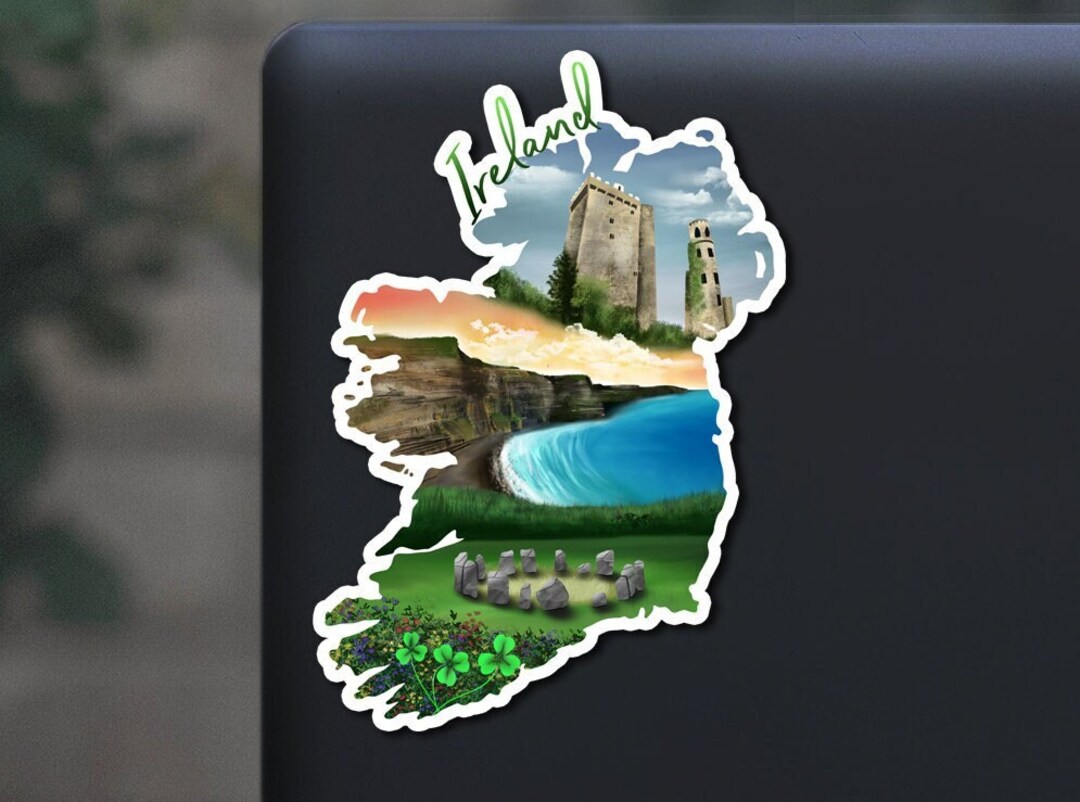 Ireland Sticker, Hand Drawn Design, Clovers, Beach, Matte Laminated ...