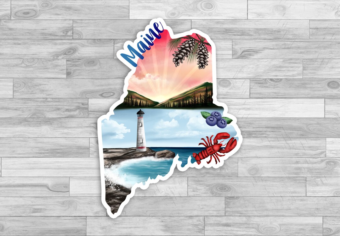 Maine State Sticker, Hand Drawn Design, Lobsters, Matte Laminated ...