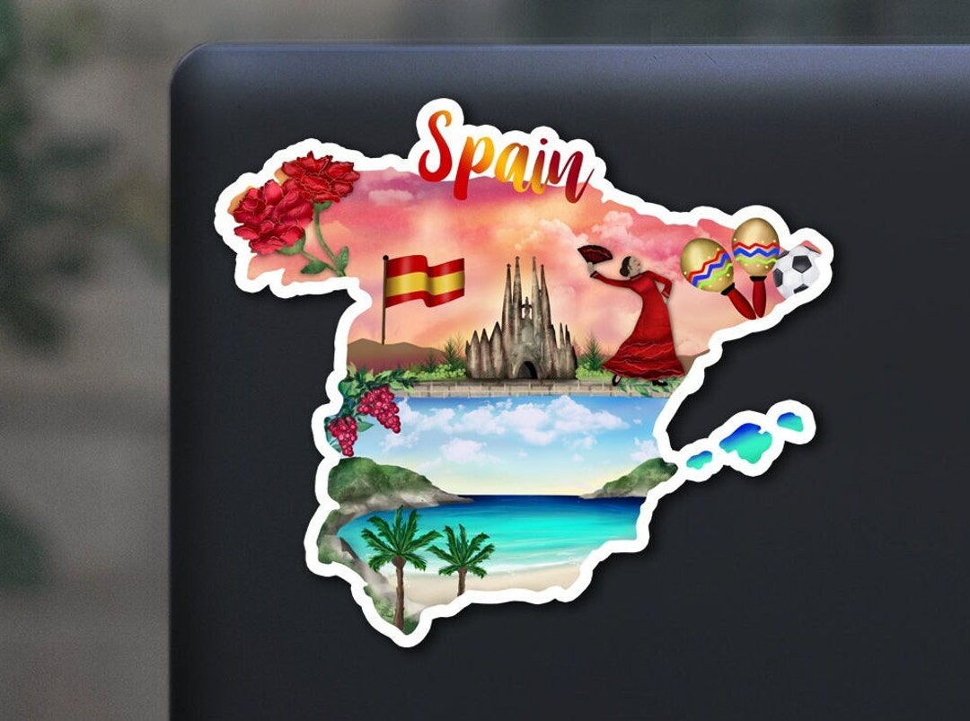 Spain Sticker, Hand Drawn Design, Europe Art, Matte Laminated, Water/uv ...