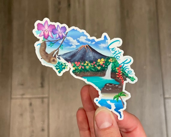 2 Costa Rica Stickers Hand Drawn Design Sloth Arenal - Etsy