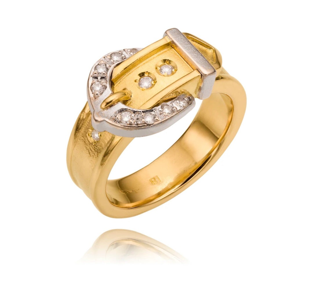 Estate Custom Made 18K Yellow and White Gold Buckle Ring - Etsy