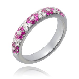 Estate 18KT White Gold Pave Set Ruby and Diamond Floral Band Style Ring ...