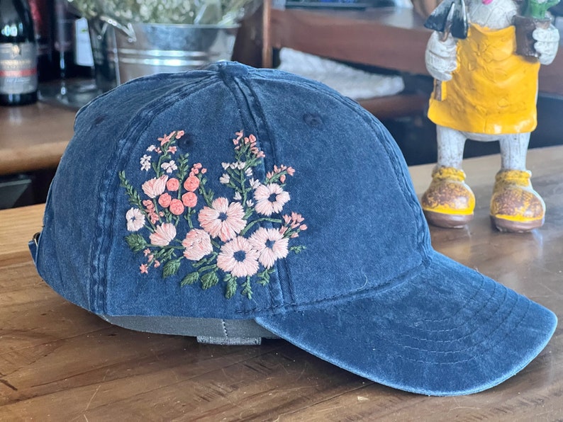 Hand Embroidered Floral Baseball Cap, Embroidered Daisies, Vintage Hat ...