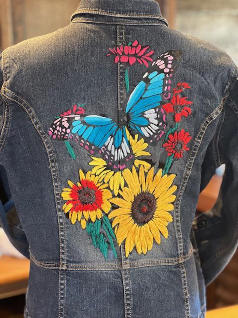 Hand Embroidered Denim Jacket, Custom Embroidery, Embroidery Art ...