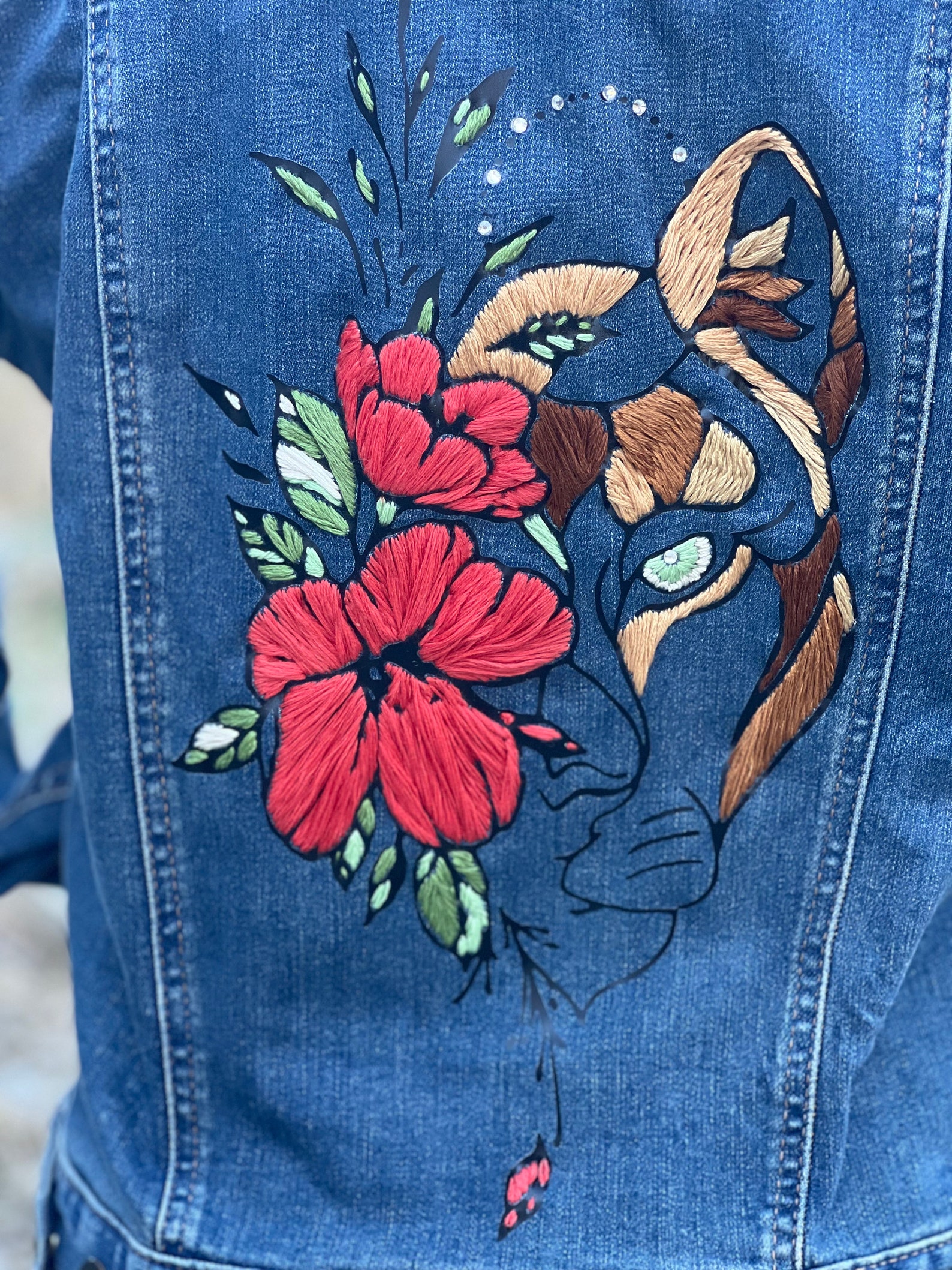 Hand Embroidered Denim Jacket, Custom Embroidery, Embroidery Art ...