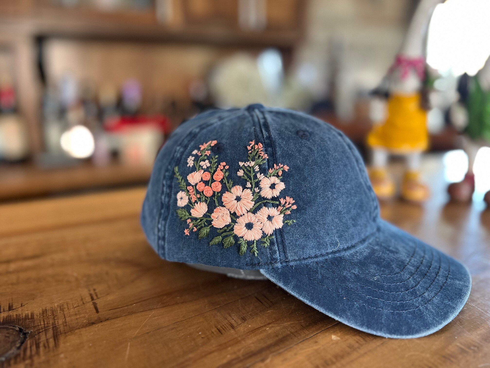 Hand Embroidered Floral Baseball Cap, Embroidered Daisies, Vintage Hat ...