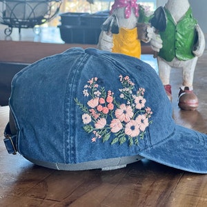 Hand Embroidered Floral Baseball Cap, Vintage Hat for Women, Boho Vibes ...