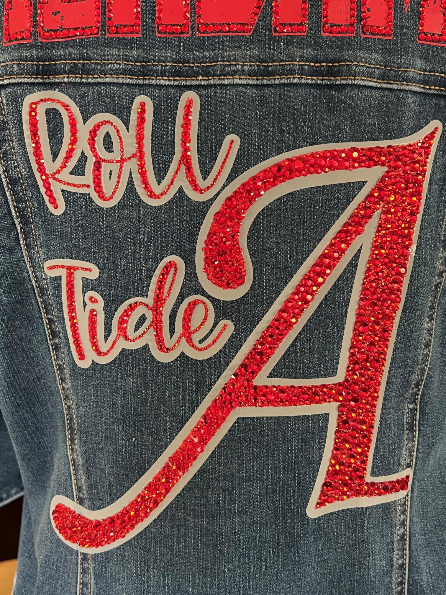 Alabama Roll Tide Football Embellished Denim Jacket, Crimson Tide Team ...