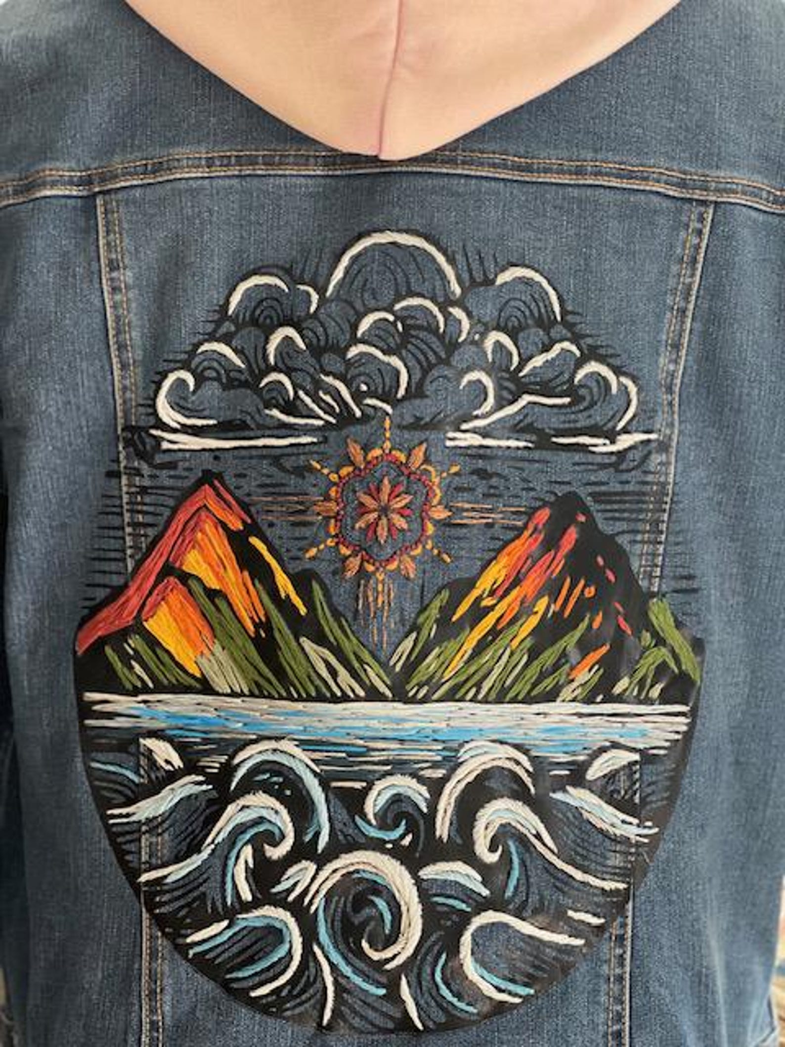 Hand Embroidered Denim Jacket, Custom Embroidery, Embroidery Art ...