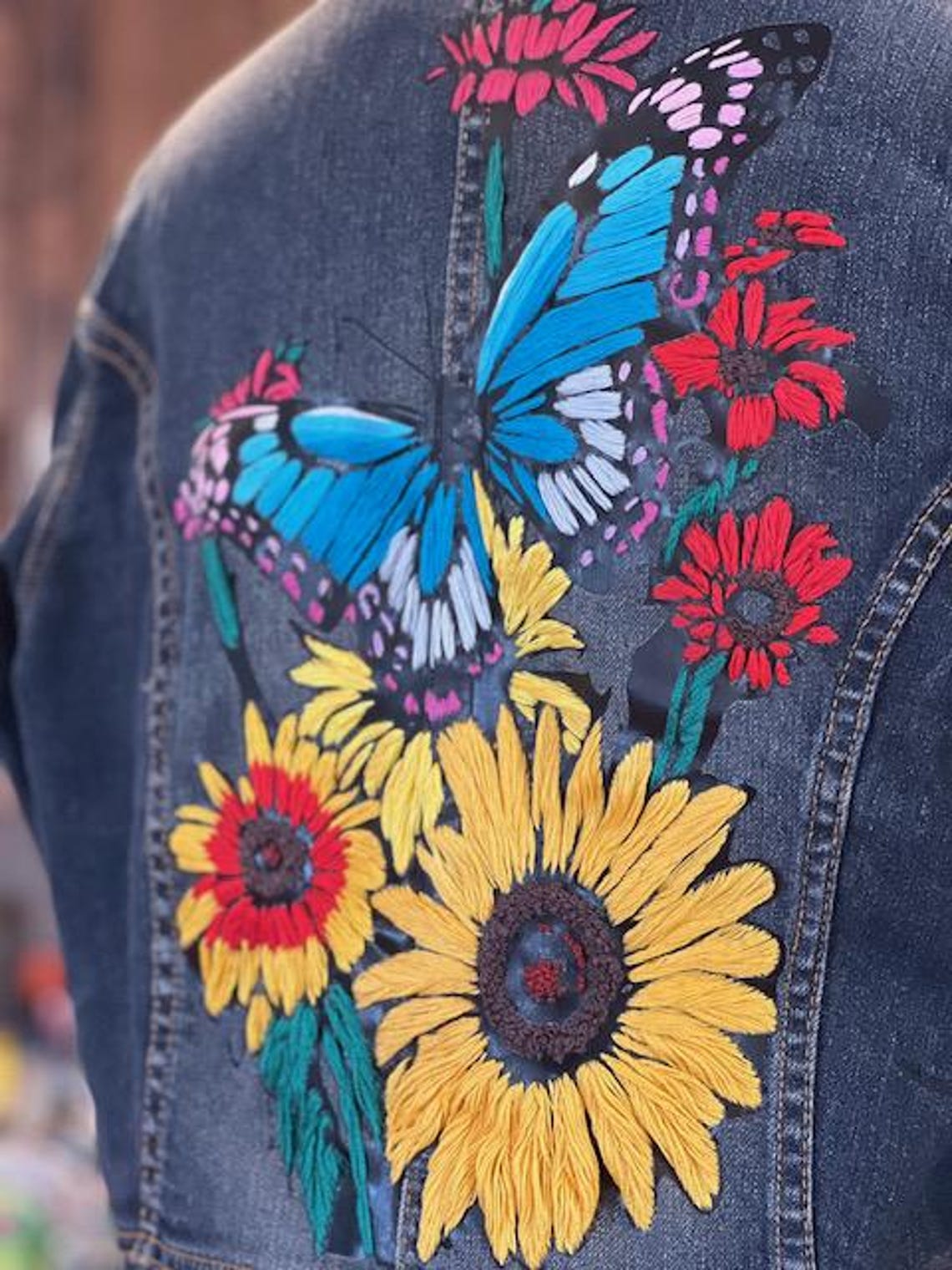 Hand Embroidered Denim Jacket, Custom Embroidery, Embroidery Art ...
