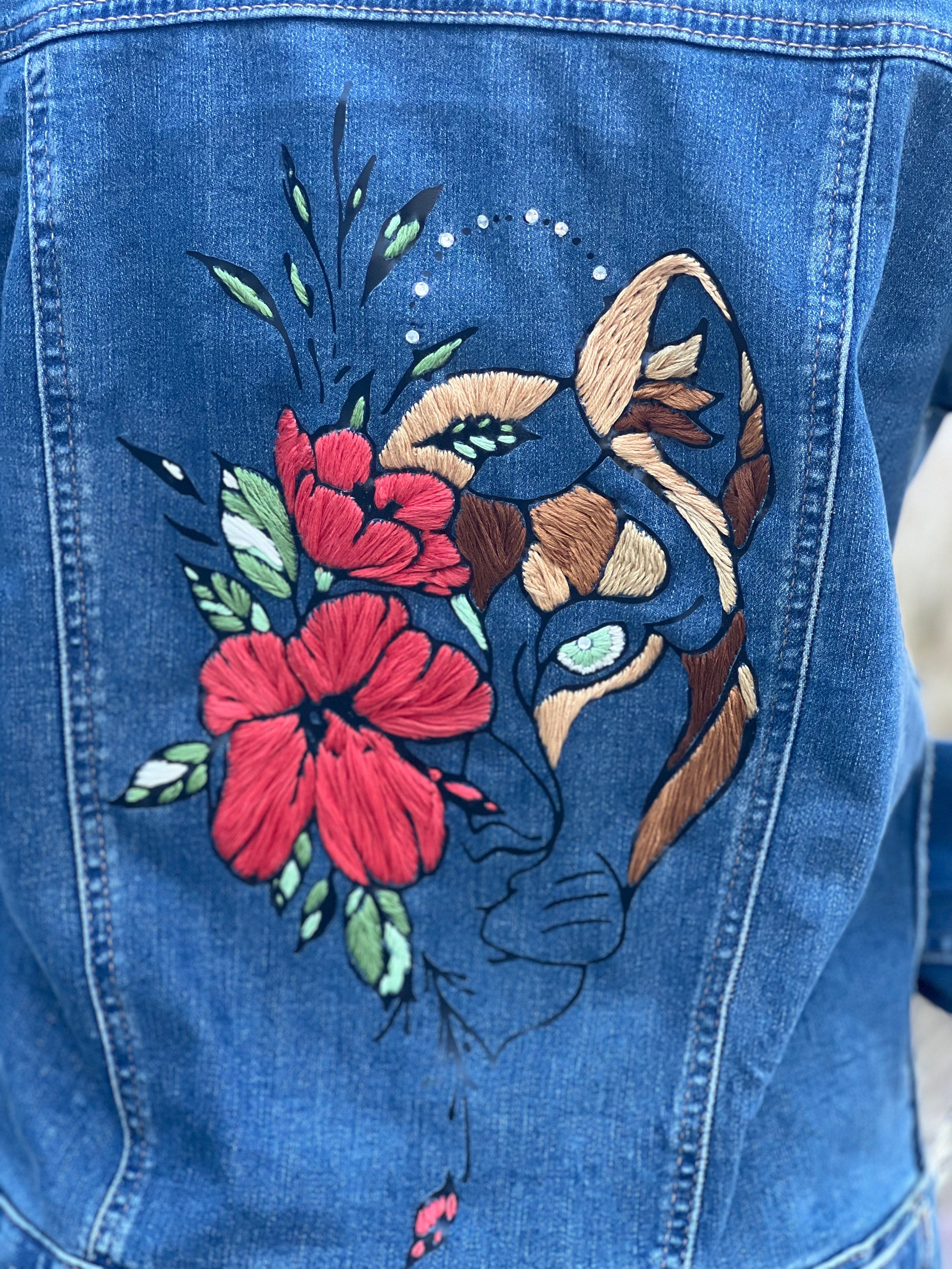 Hand Embroidered Denim Jacket, Custom Embroidery, Embroidery Art ...