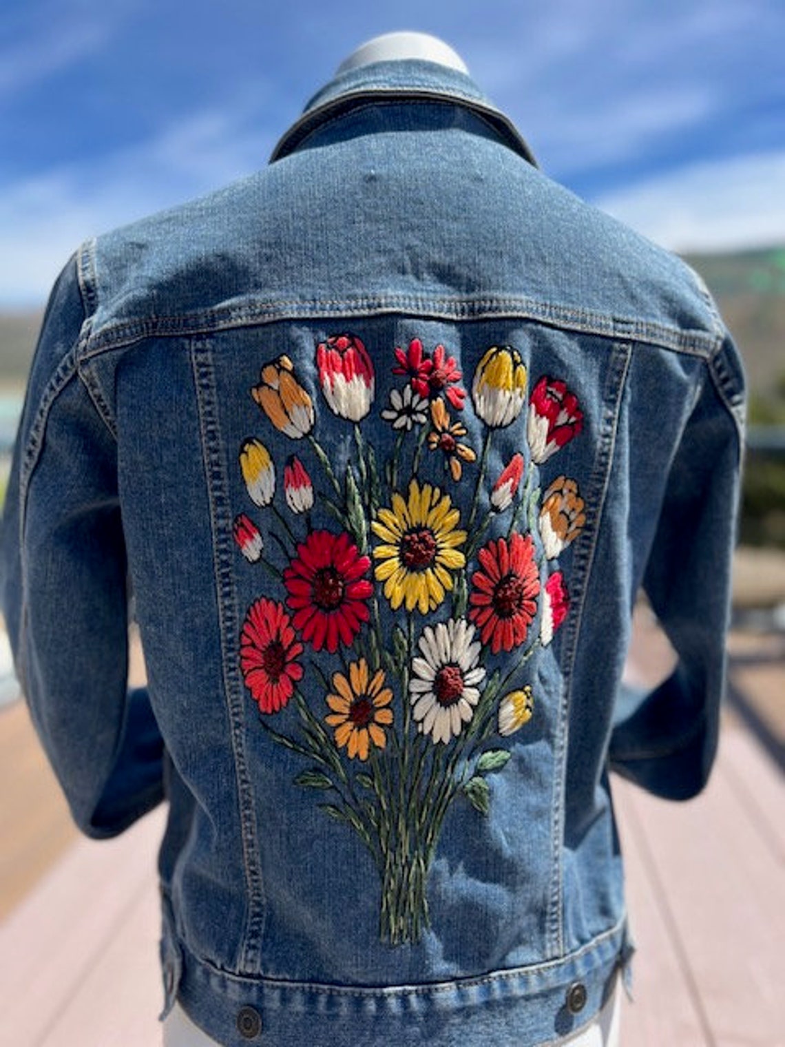 Hand Embroidered Denim Jacket, Custom Embroidery, Embroidery Art ...