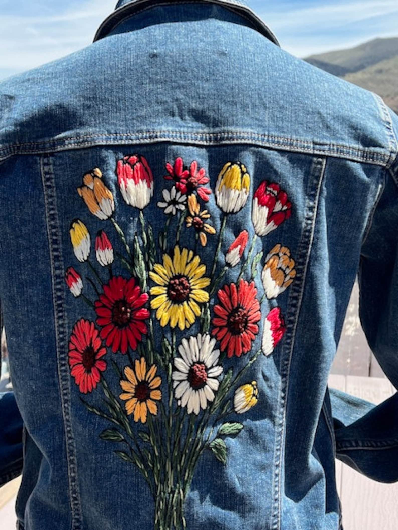 Hand Embroidered Denim Jacket, Custom Embroidery, Embroidery Art ...