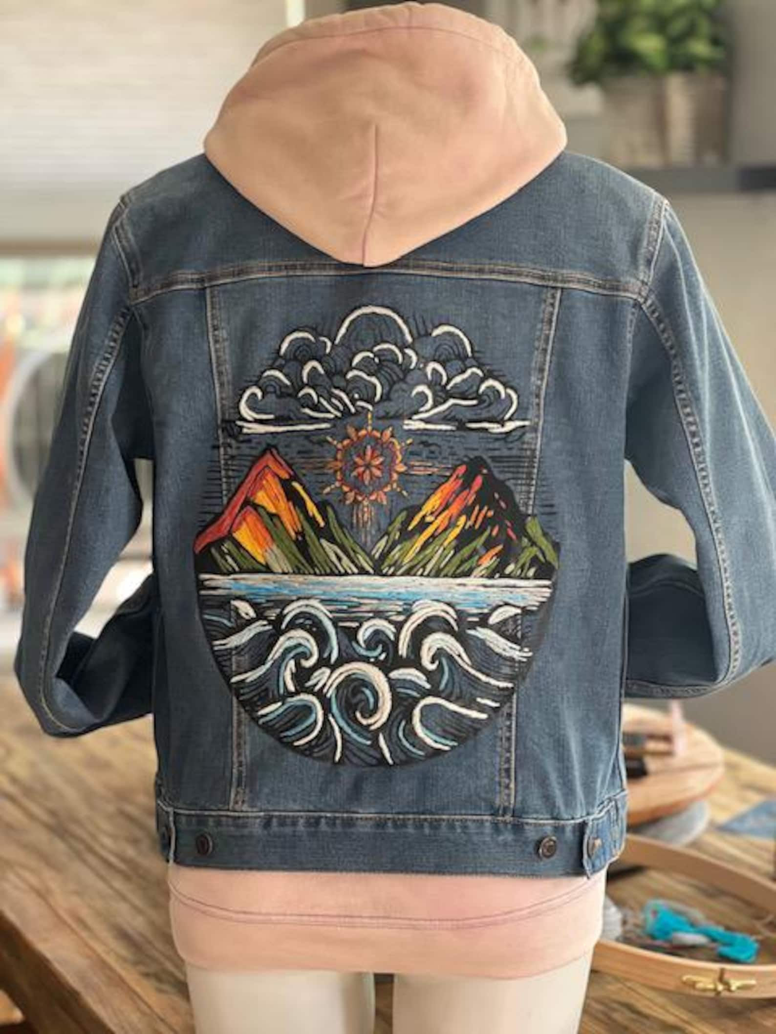 Hand Embroidered Denim Jacket, Custom Embroidery, Embroidery Art ...