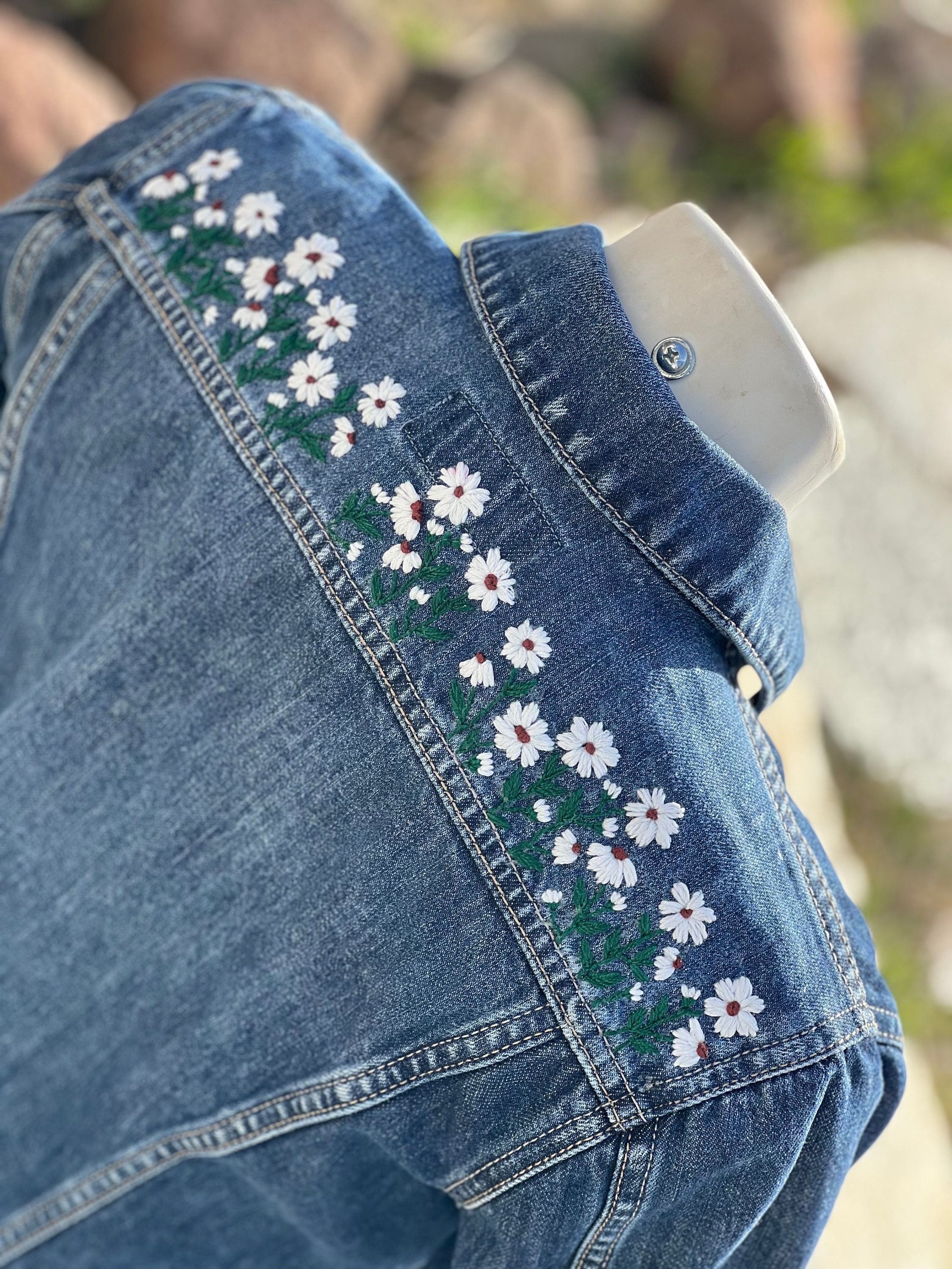 Hand Embroidered Denim Jacket, Custom Embroidery, Embroidery Art, Made ...