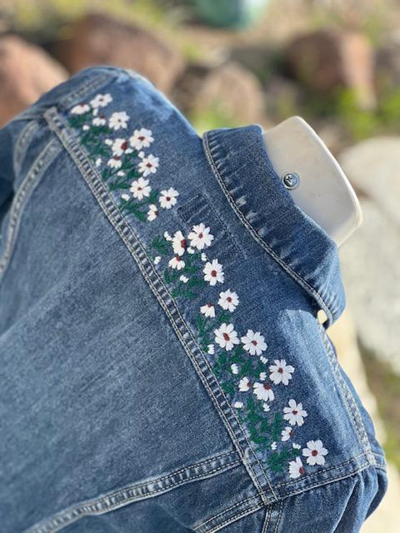 Hand Embroidered Denim Jacket, Custom Embroidery, Embroidery Art ...