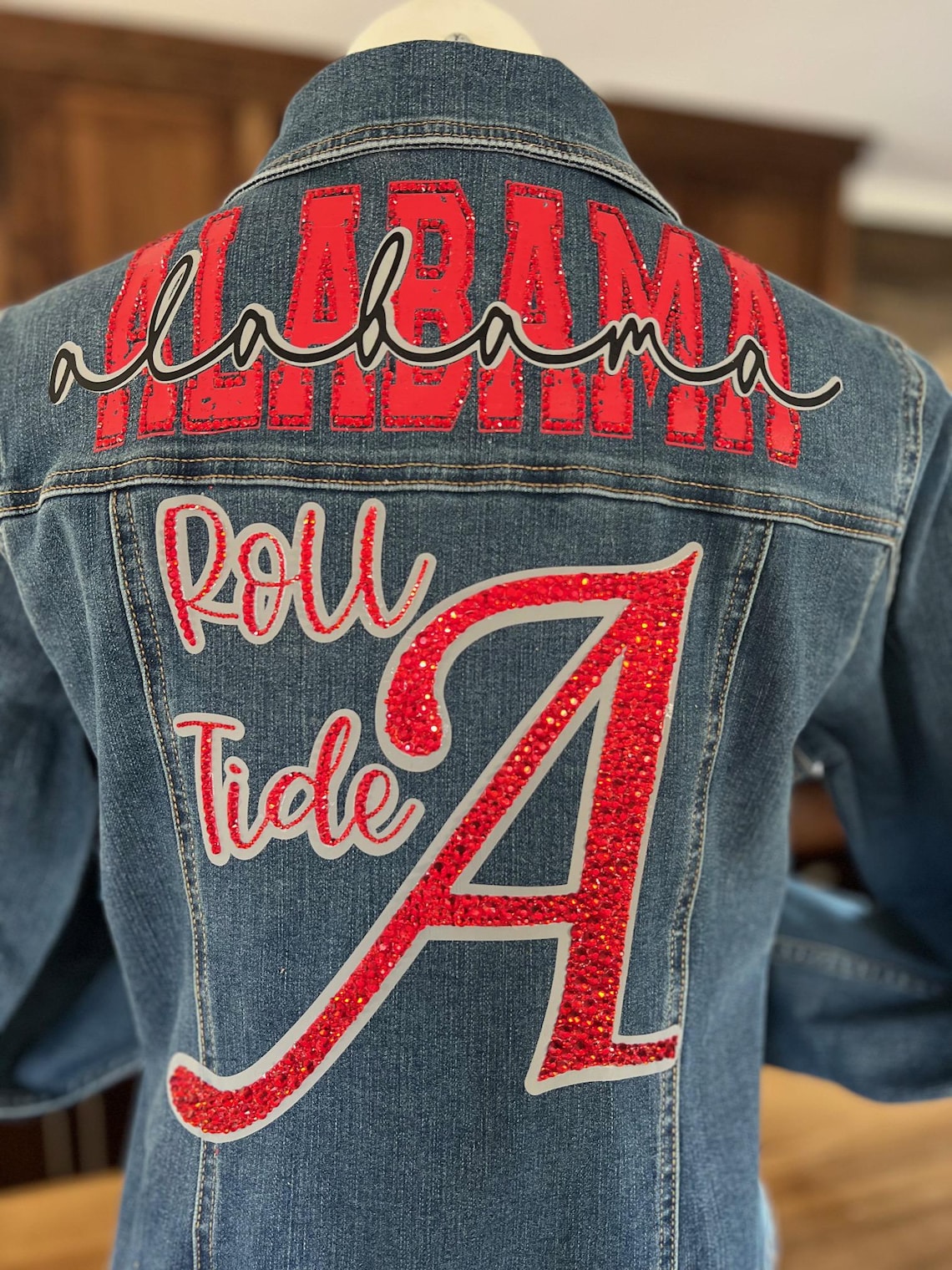 Alabama Roll Tide Football Embellished Denim Jacket, Crimson Tide Team ...