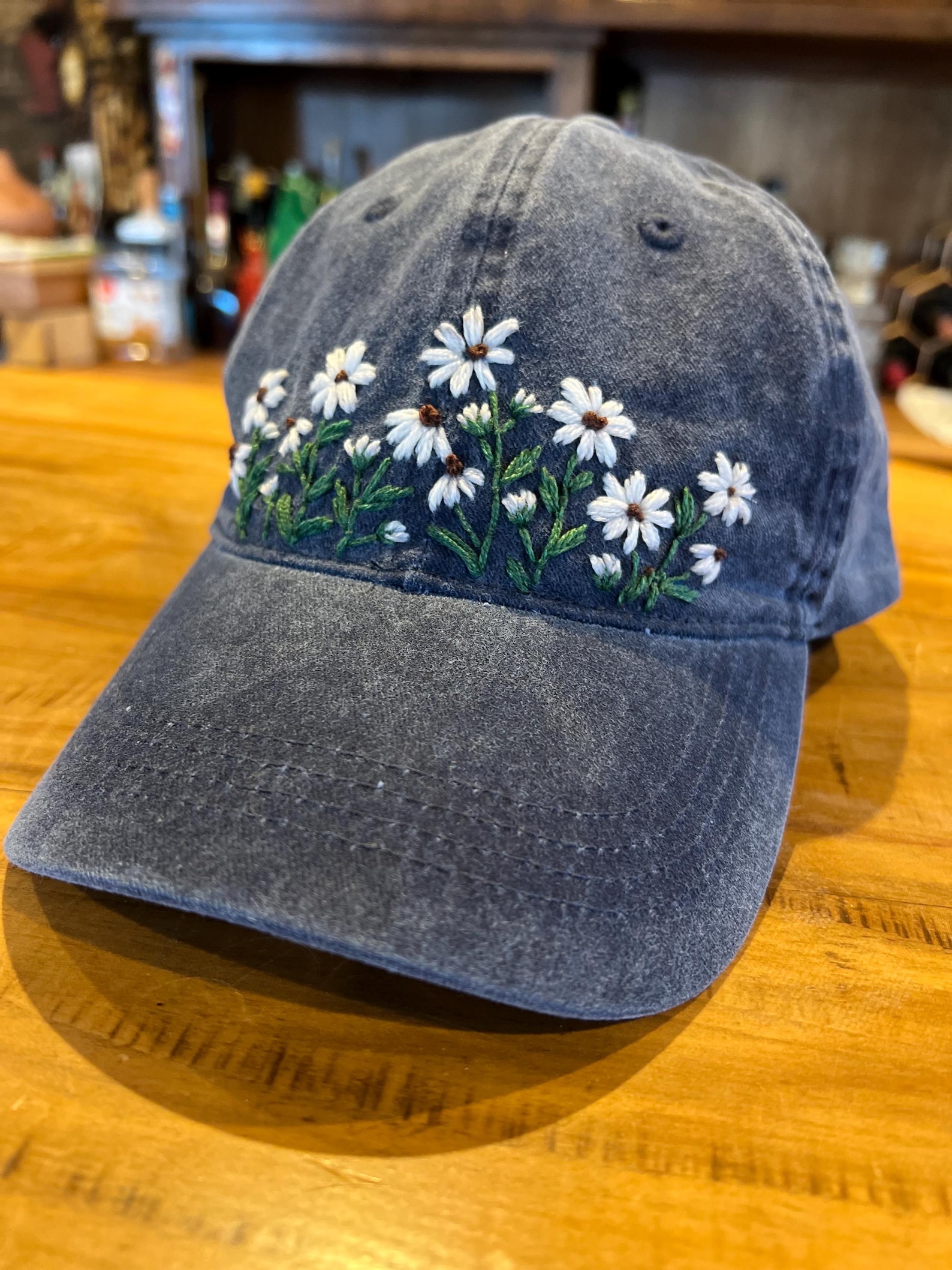 Hand Embroidered Floral Baseball Cap, Embroidered Daisies, Vintage Hat ...