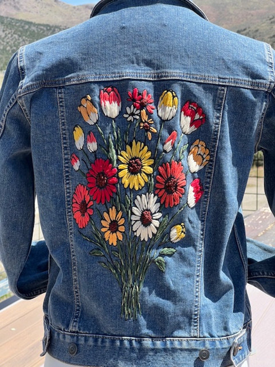 Hand Embroidered Denim Jacket, Custom Embroidery, Embroidery Art, Embellished Denim/jean Jacket ...