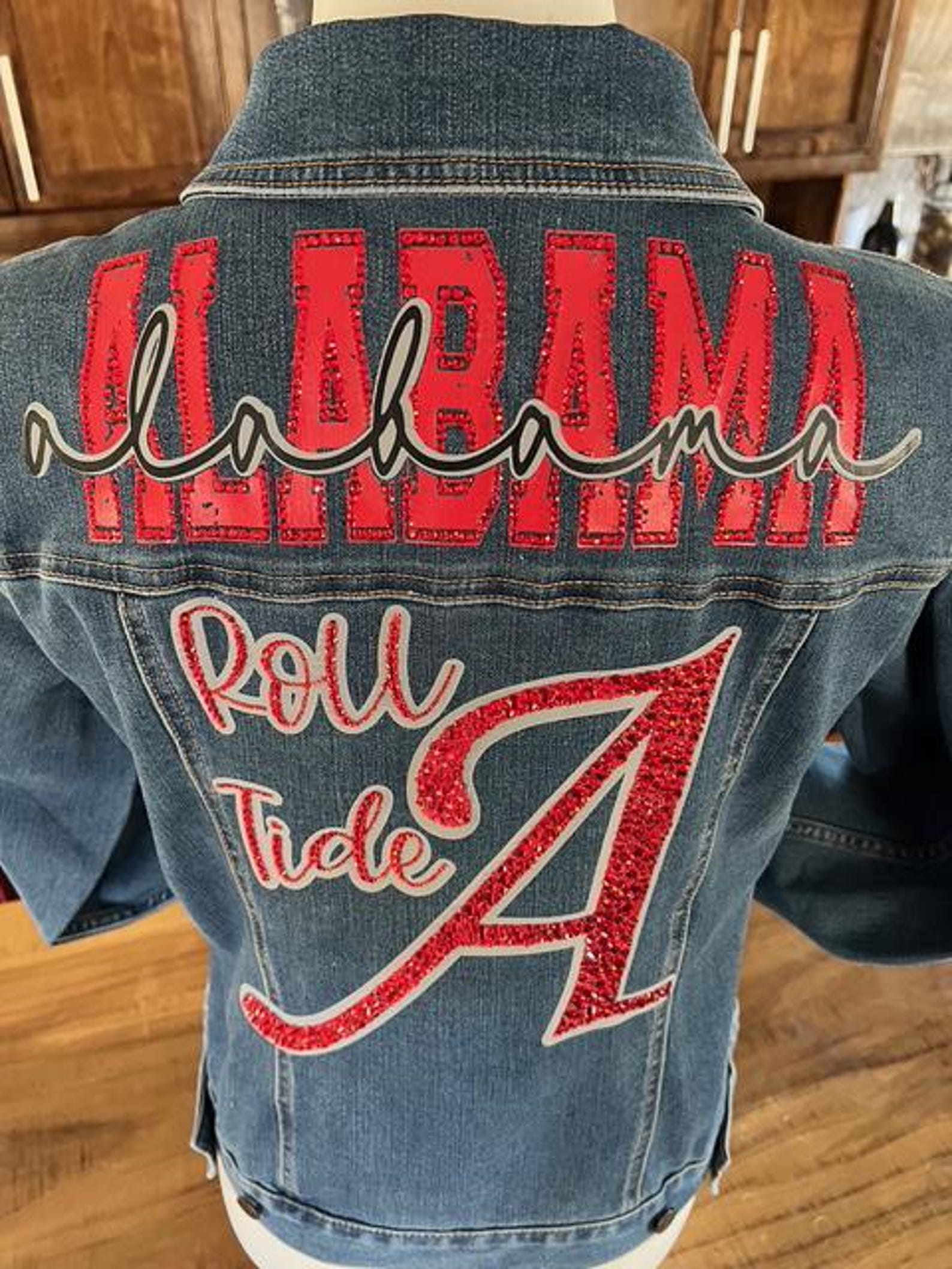 Alabama Roll Tide Football Embellished Denim Jacket, Crimson Tide Team ...
