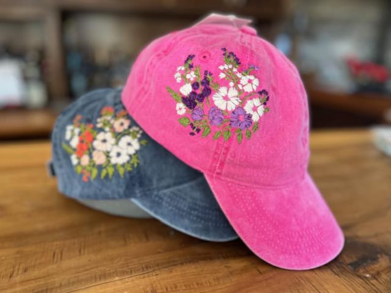Hand Embroidered Floral Baseball Cap, Embroidered Daisies, Vintage Hat ...