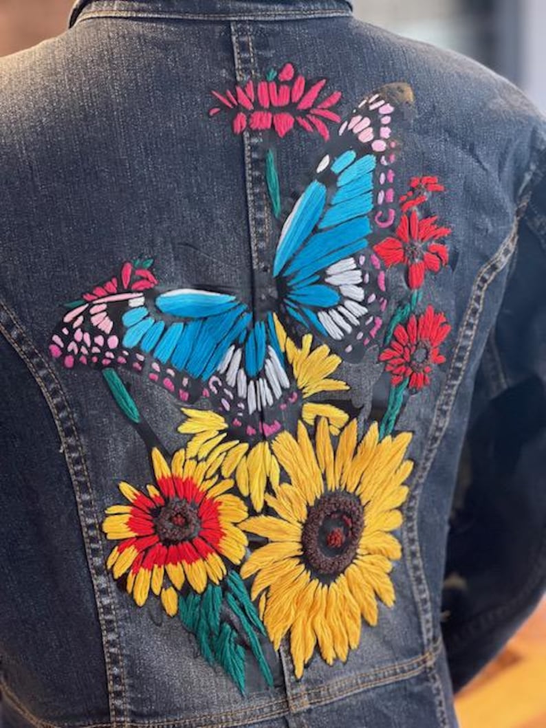 Hand Embroidered Denim Jacket, Custom Embroidery, Embroidery Art ...