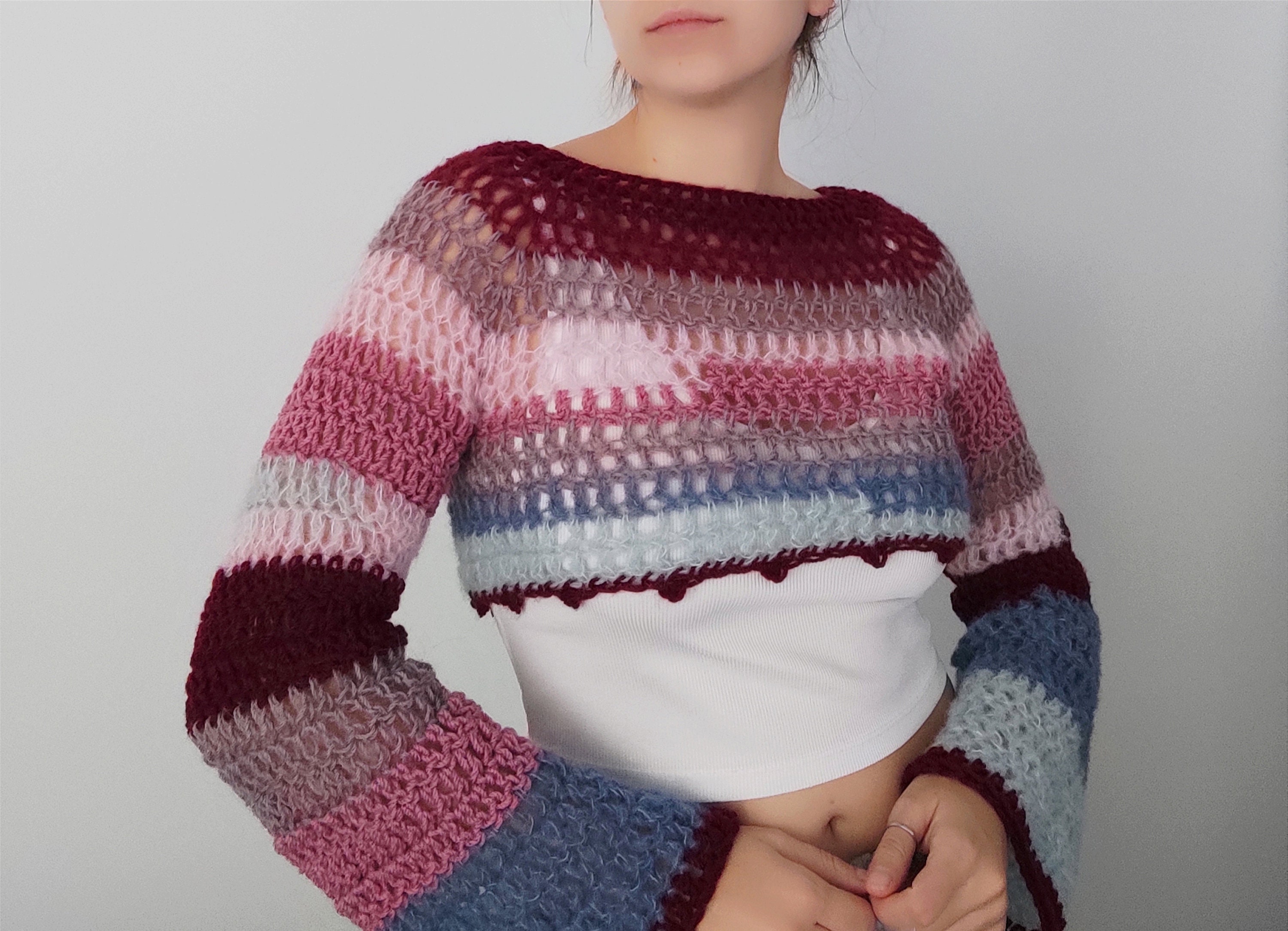 Crochet Long Sleeve Cropped Top, Crochet Sleeves, Handamde Clothing ...