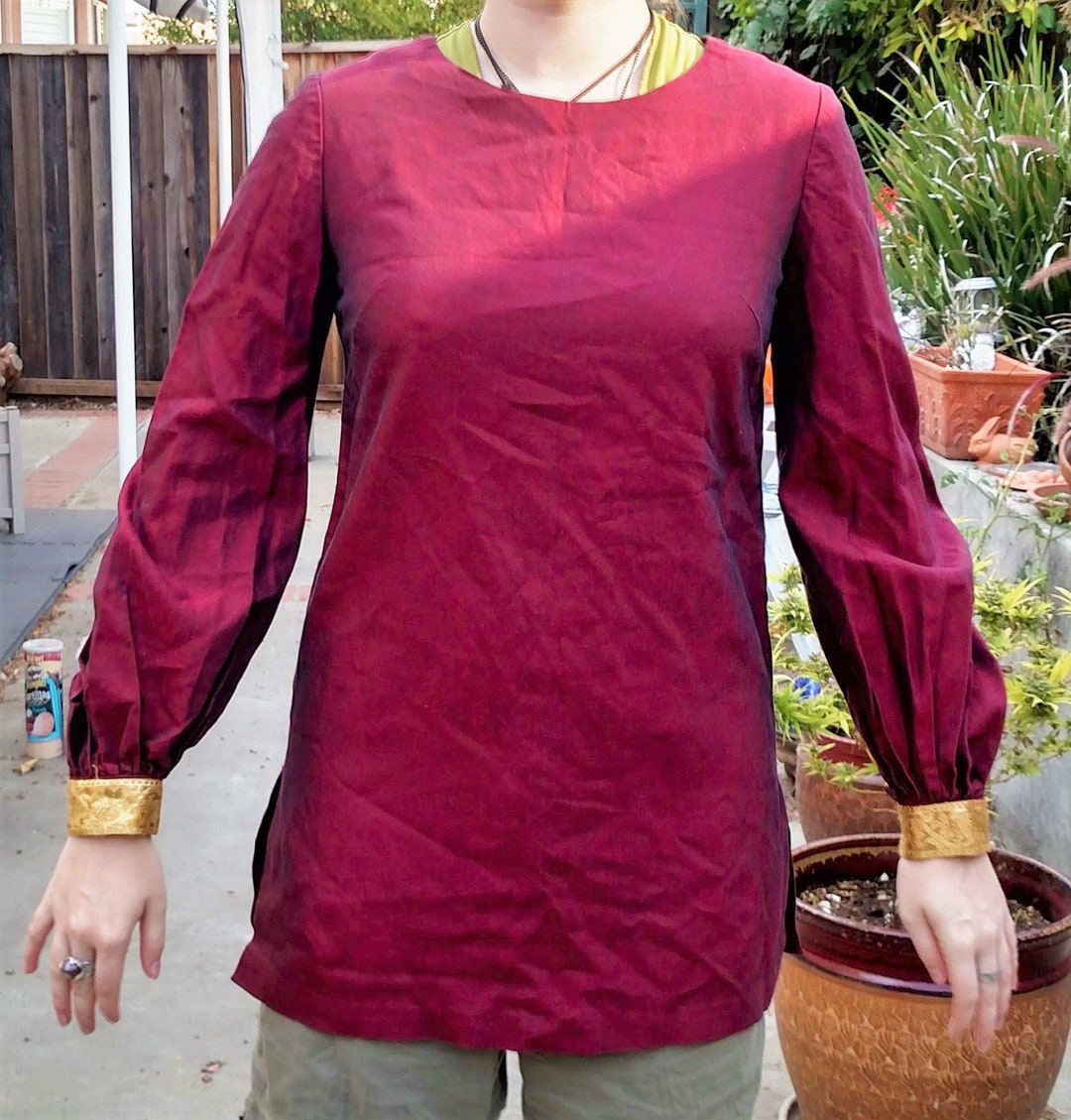 Vintage Maroon Tunic Shirt W/gold Brocade Trim Costume, Medieval - Etsy