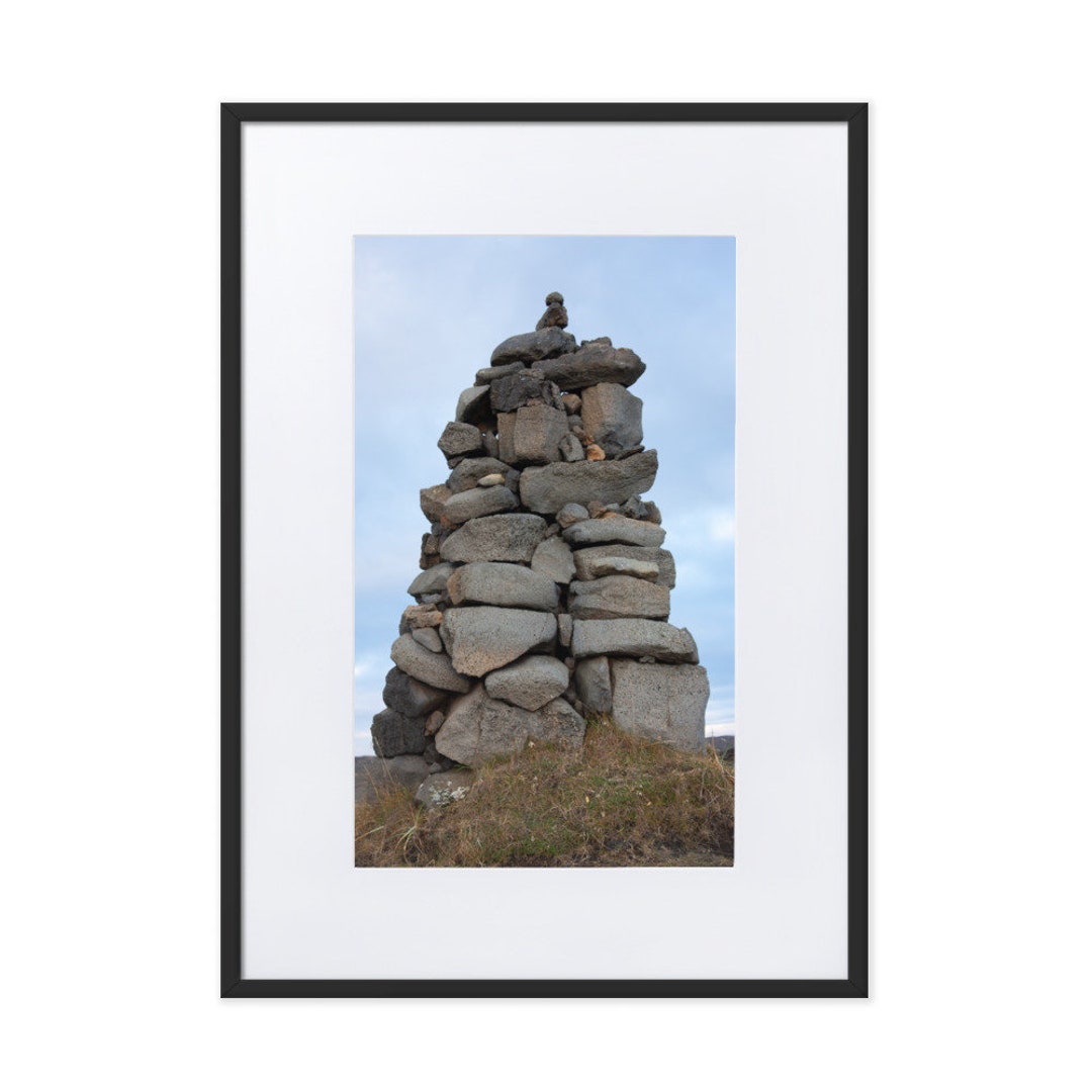 Icelandic Stone Cairn Photograph: Nature's Balance in Gray & Blue ...