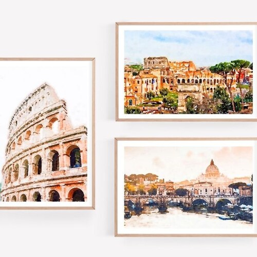 Italy Art Print Set of 3 Rome Colosseum Print Florence Duomo | Etsy