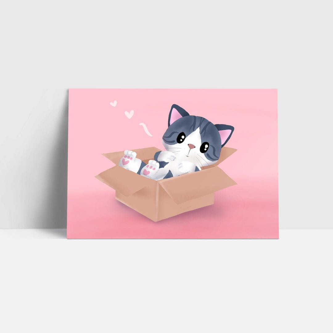 Kitty in a Box A6 Mini Art Print - Etsy