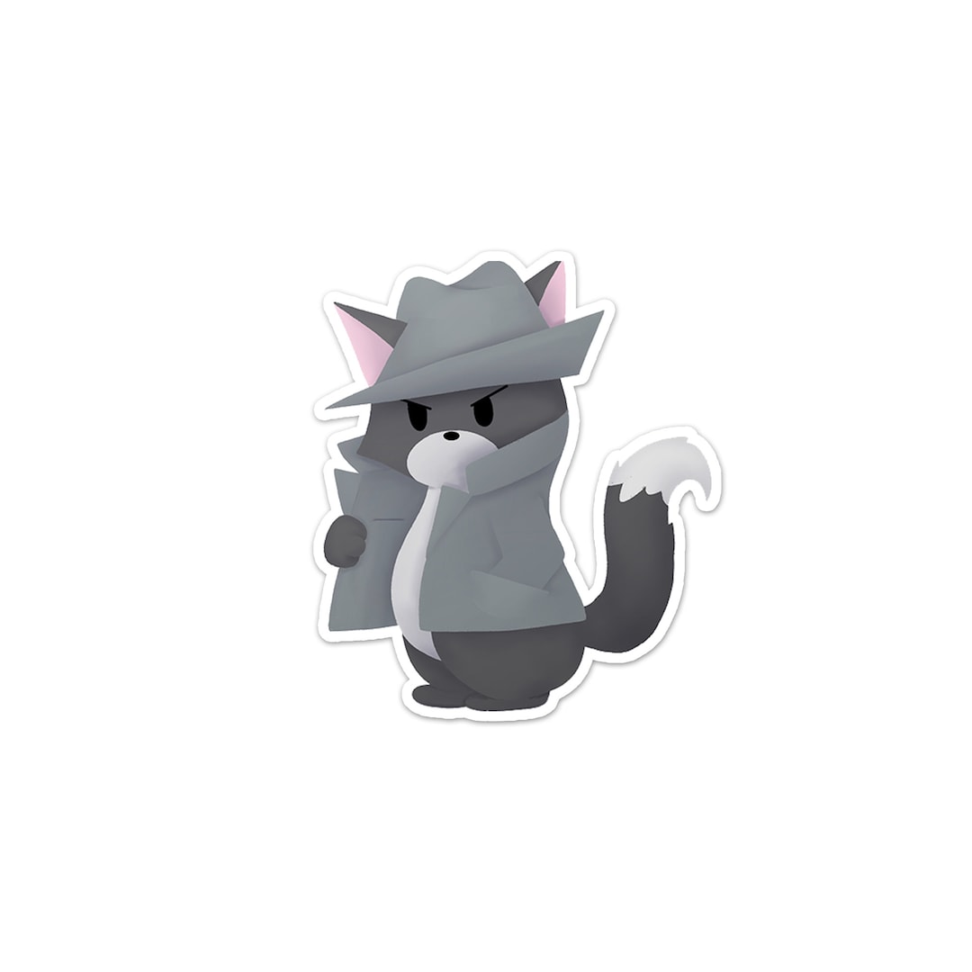 Cat Detective III - Sticker (grey Cat With Grey Hat & Coat) - Etsy