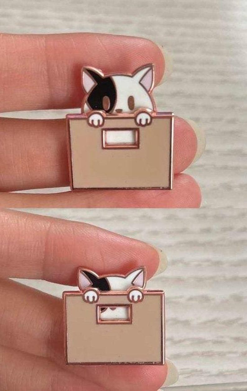 Interactive Slider Enamel Pin - Kitty-in-a-box Collection, Peekaboo Cat ...